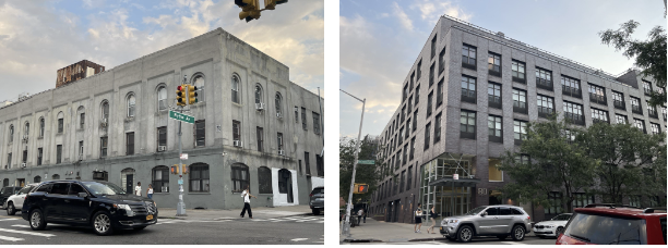 On North 1st and Wythe, an poorly maintained multi-family home and a newly built trendy cafe are ...
